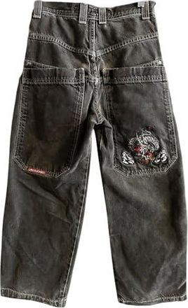 ORANDESIGNE Homme Jeans Baggy Unisexe Pantalon Y2K Streetwear N Noir XL