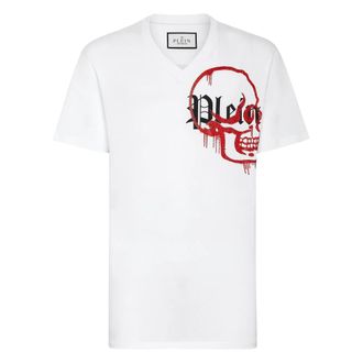 Philipp Plein T-shirt V-Neck SS Graffiti mit Kristallen - - Tops - Herren - Wei&szlig; - 4XL