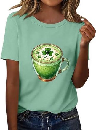 Generic T-shirt d&eacute;t&eacute; &agrave; manches courtes et col rond pour femme Motif tr&egrave;fle Dessert | T-shirt d&eacute;t&eacute; doux, respirant et l&eacute;ger pour le quotidien, les vacances, ka