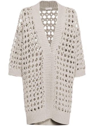 Brunello Cucinelli cardigan en maille ajour&eacute;e - Tons neutres