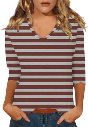 Generic T-shirt d&eacute;contract&eacute; &agrave; col en V et manches 3/4 pour femme, doux et l&eacute;ger pour un usage quotidien, le travail, le bureau, t-shirt basique essentiel avec