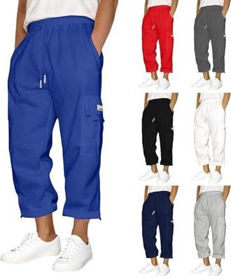 Generic Pantalon cargo court pour homme, short cargo confortable 3/4 longueur baggy pantalon de combat avec plusieurs poches, pantalon d&eacute;contract&eacute; &agrave; cordon de