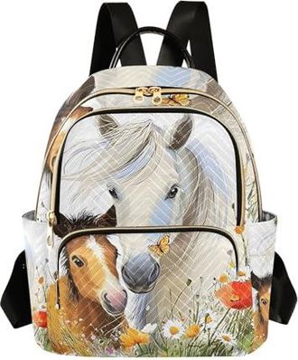 Mnsruu Mini sac à dos pour femme, motif cheval blanc, floral, petit sac à dos tendance pour femme, sac à dos décontracté, Multi125, M