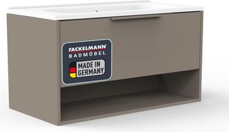 Fackelmann B.Paris Waschbecken mit Unterschrank - Elegantes M&ouml;bel-Set in Cubanit Grau, 91cm, Gussmarmorbecken, 1 Schublade, beleuchtetes Fach mit Bewegungsmelder