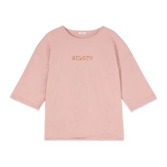 Oltre Baumwoll-T-Shirt mit Buchstabenstickerei - - Tops - Damen - Rosa - XL
