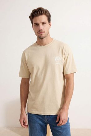 Trendyol MAN Herren Grau Slogan Kurz Oversize T-Shirts