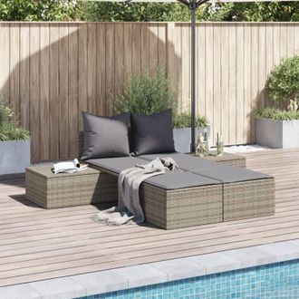 vidaXL Doppel-Sonnenliege mit Kissen Grau Poly Rattan - Vidaxl