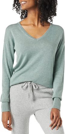 Amazon Essentials Damen Leichter Tunika-Pullover Mit Langen Ärmeln Und V-Ausschnitt (Erhältlich In Übergröße), Salbeigrün Meliert, XXL