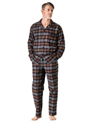 Lapasa Ensemble de Pyjama Homme Chaud & Confortable 100% Flanelle de Coton M95 Ensemble &agrave; Carreaux Marron & Gris, XL