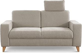 Cavadore 2er Sofa Lotta / Skandinavische 2-Sitzer-Couch mit Federkern, Kopfstütze und Holzfüßen / 173 x 88 x 88 / Webstoff, Creme