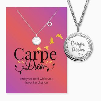 Engelsrufer Grußkarte Carpe Diem mit Halskette Edelstahl Silber - Lebensmotto als Geschenk - Hochwertige Grußkarte mit Schmuckstück