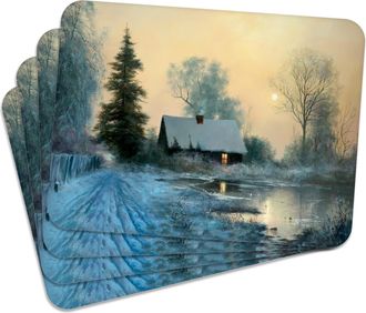 MG Design Set aus 4 Kork-Platzsets - Winter - 30 x 40 cm - hitzebeständig & abwischbar, mit Korkrückseite