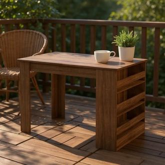 Furniture R Gartentisch klein, Kaffee- und Beistelltisch mit Regal, 110x70x75 cm, Holzoptik, Outdoor-Möbel mit Stauraum