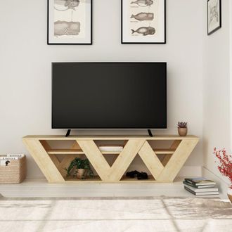 Decortie Decortie Meuble TV moderne Ralla effet ch&ecirc;ne avec &eacute;tag&egrave;res 158 cm Centre multim&eacute;dia