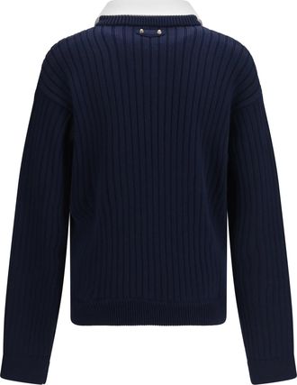 Balenciaga Ribbed Cotton with Shirt Collar Sweater - Navy