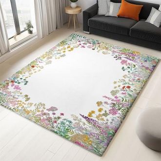 Generic Tapis &agrave; Motif Minimaliste Fleurs Plantes Salon, Cr&egrave;me Art D&eacute;co Antid&eacute;rapant &agrave; Poils Courts Doux Chambre Poil Ras de Sol, Pas de Perte de Poils 160 x 2