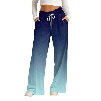 Generic Printemps d&eacute;contract&eacute; jambe large pantalon long latex pantalon femme rouge, bleu fonc&eacute;, 3XL