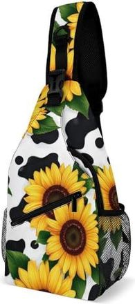 Generic Réglable Sacoche Homme Bandouliere Imprimé vache tournesol vintage des années 80 Sling Sac à Bandoulière Durable,Multifonction Cross Body pour Femme H
