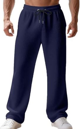 Generico Pantalon pyjama pour homme, pantalon de maison avec texture en nid dabeille, coupe large et a&eacute;r&eacute;e, design minimaliste, pour un usage quotidien et un s