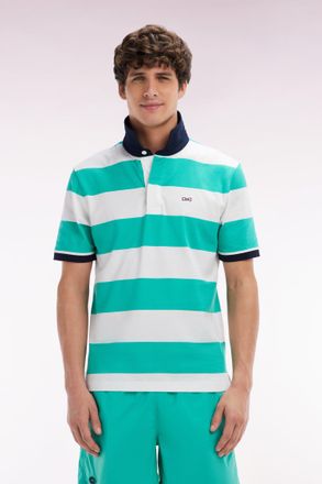 Eden Park Maillot &Agrave; Manches Courtes En Coton Pima Cercl&eacute; Vert Et Blanc Coupe Droite