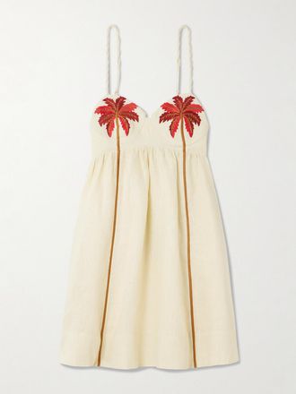 Farm Rio Minikleid Aus Leinen Mit Stickereien - Neutral