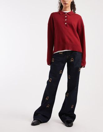 Tommy Jeans Mia - Jean droit d&eacute;contract&eacute; avec &eacute;cussons sur lensemble - Indigo fonc&eacute; d&eacute;lav&eacute;-Bleu marine