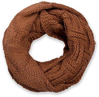 styleBREAKER écharpe loop tricotée avec motif grille et strie, mailles fines unies, écharpe dhiver, unisexe 01018155, couleur:Cognac