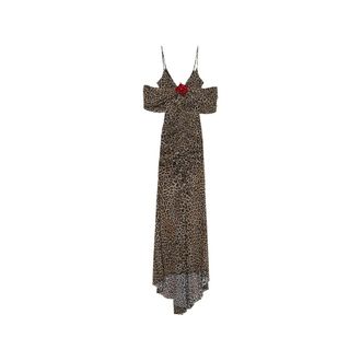 Blumarine Langes Jersey-Kleid mit Brosche - - Dresses - Damen - Braun - XS