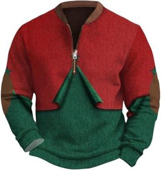 Generic Sweat-shirt pour homme - Pull Père Noël amusant - Imprimé de Noël - Manches longues - Fermeture éclair - Haut de Noël décontracté pour les vacances et