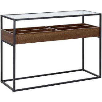 Beliani Konsolentisch Dunkler Holzfarbton / Schwarz 110x40 cm Ablagefl&auml;che Industriell Modernes Design Konsolentisch f&uuml;r Wohnzimmer Flur Schlafzimmer
