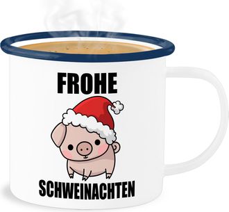 Shirtracer Emaille Becher Blechbecher - Weihnachtstasse Tasse Weihnachten - Frohe Schweinachten - 300 ml - Weiß Blau - weihnachtstassen christmas schwein weihnac