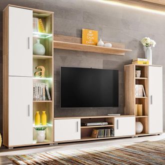 vidaXL Vidaxl - Meuble tv mural avec lumi&egrave;re led Ch&ecirc;ne sonoma et blanc
