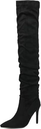 Generic Chaussures tendance pour femme - Bout pointu - Talon haut - Souple - Fronc&eacute; - Large - Veau - Hiver - F&ecirc;te - Mariage, Noir, 38.5 EU