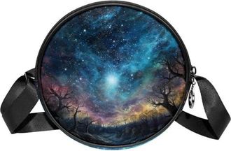 Generic Sac &agrave; bandouli&egrave;re rond pour femme, motif n&eacute;buleuse &eacute;toil&eacute;e, sac &agrave; dos avec fermeture &eacute;clair, bretelles r&eacute;glables, sac &agrave; main rond d&eacute;contract&eacute; pour fem