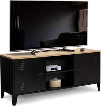 IDMarket TV-M&ouml;bel 113 cm Ester 2 Schwarze Metallt&uuml;ren und Holzplatte Industriedesign