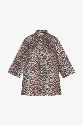 Ganni gemischt Leopard Print Cotton Shirt Bio-Baumwolle - Gr&ouml;&szlig;e 36