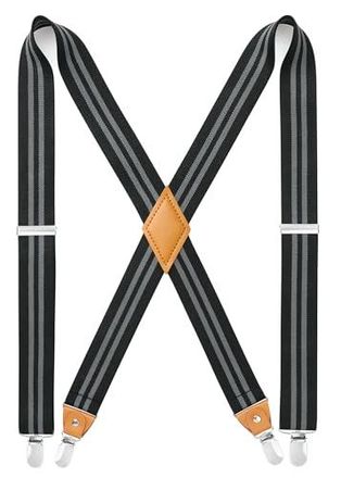 Hisdern Bretelles pour hommes avec 4 clips tres forts Jarretelles robustes Porte-jarretelle ajustable Rayures Bleu Gris