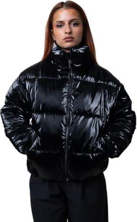 K.Zell Doudoune Courte &agrave; Col Montant, Femme, Tissu Technique Brillant (FR/ES, Alpha/lettres, M, Taille normale, Taille normale, NOIR)