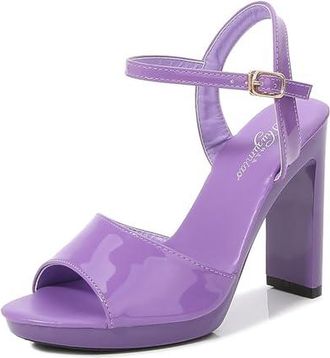 Generic Violet,37 EU,Sandales à Talons compensés et épais pour Femmes, Bout Ouvert, Bride à la Cheville, Chaussures de soirée de Mariage
