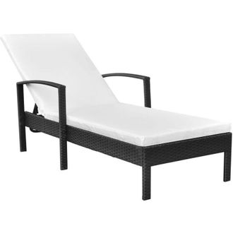vidaXL Vidaxl - Chaise longue avec coussin R&eacute;sine tress&eacute;e Noir