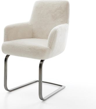 DELIFE Freischwinger Heira-Flex mit Armlehnen Pl&uuml;sch Creme-Wei&szlig; Freischwinger flach Graphit Taschenfederkern, Esszimmerst&uuml;hle