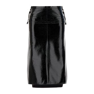Courr&egrave;ges Vinyl-Midirock mit Logo-Stickerei - - Skirts - Damen - Schwarzk - 2XS