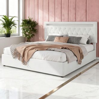 Generic Flachbett 180x200 cm in Grau | Gepolstertes Hydraulikbett mit Hebemechanismus | RGB-Ambientebeleuchtung & Fernbedienung | Integrierter USB-Anschluss (