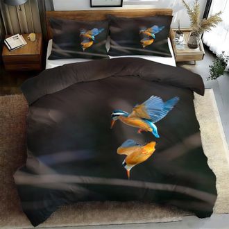 Generic Bettw&auml;sche 200x200 Minimalistisch Bettbezug 200x200 Eisvogel Bettbezug mit 2 Kissenbez&uuml;ge 80x80cm, Bettw&auml;sche-Sets Microfaser mit Rei&szlig;verschluss b64