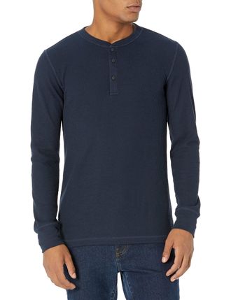 Amazon Essentials Herren Langärmeliges Waffel-Henley, Schmale Passform, Marineblau, XXL