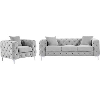 Vente-Unique Vente-unique - Canapé 3 places et fauteuil en velours gris clair edwina