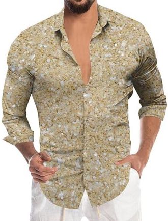 Generic Haut Paillettes- LIndispensable du Carnaval Chemise &agrave; Manches Longues Boutonn&eacute;E &agrave; Revers Imprim&eacute; Brillant pour Homme V&ecirc;Tement De Soir&eacute;E Tendance Desig