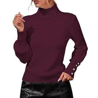 Generic Pull tricot&eacute; &agrave; col haut pour femme - Couleur unie - Classique - Confortable - D&eacute;contract&eacute; - Manches longues - Chaud - L&eacute;ger - Tendance - Pour lautomne