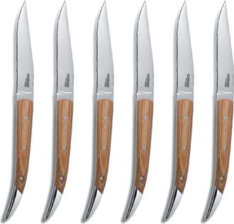 Comas 6er Set Steakmesser Holzgriff Edelstahl Steakbesteck Grillbesteck Messer Messerset Pizzamesser Nicolas