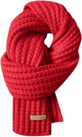 Generic &Eacute;charpe en tricot pour femme, &eacute;charpe dhiver confortable en laine &eacute;paisse pour couples, Rouge past&egrave;que, taille unique